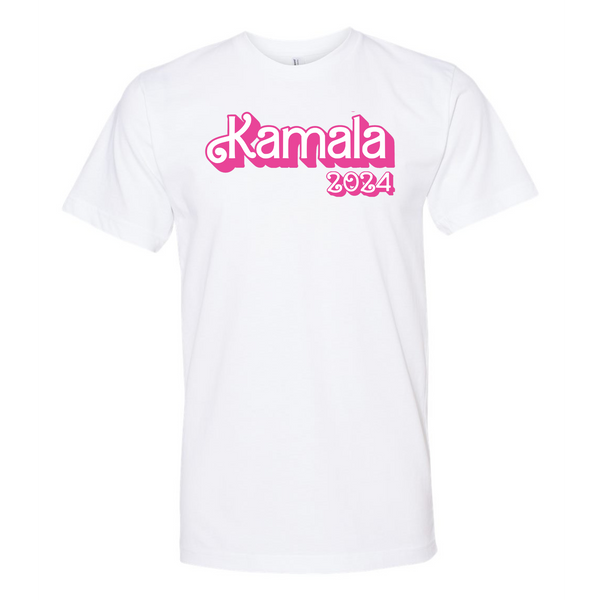 Pink and white Barbie-inspired Kamala Harris 2024 Tee – Skool Milk